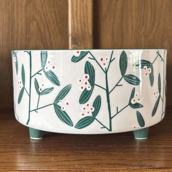 Creative Co-Op | Accents | Footed Bowl Floral Design Green And Pink ...